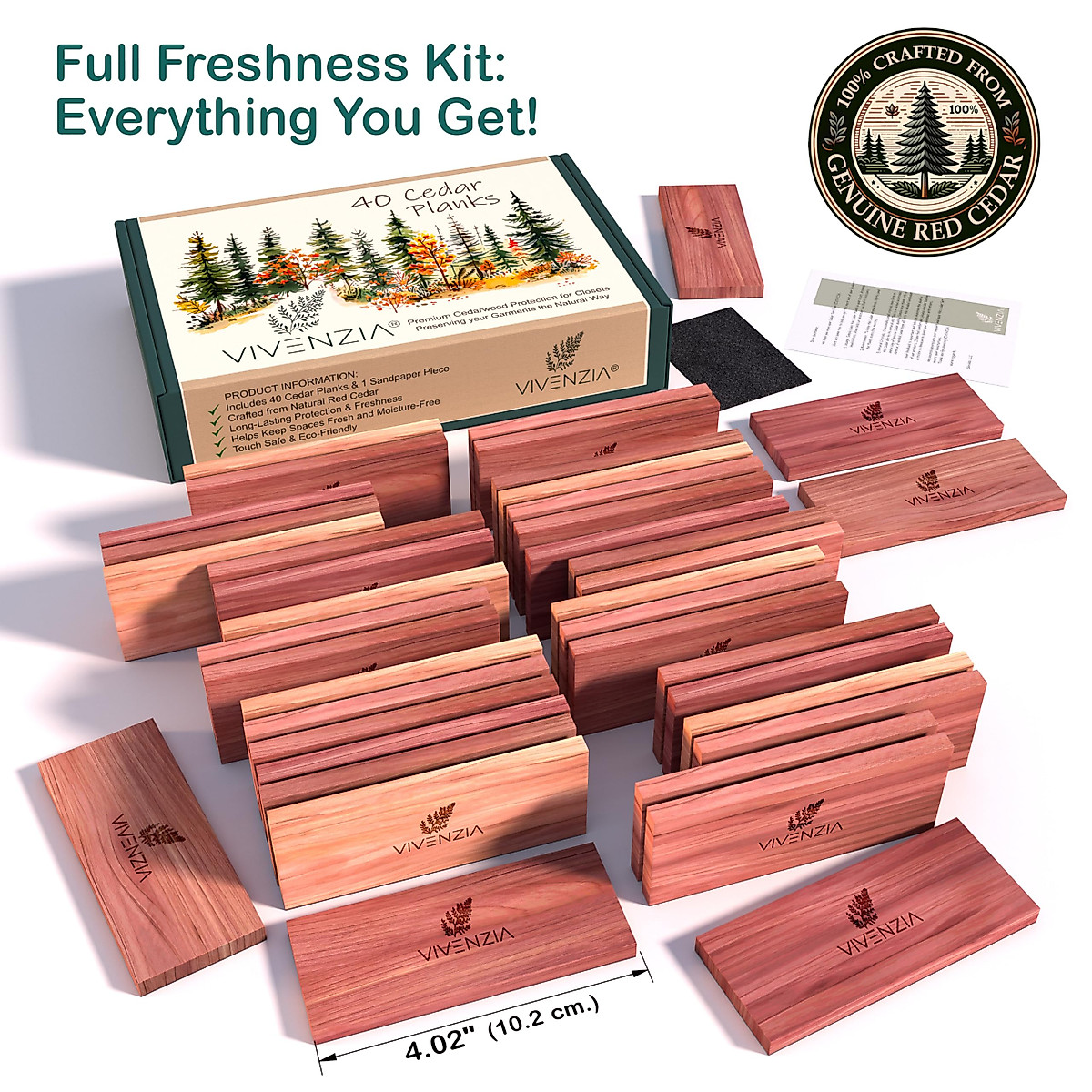 Vivenzia Cedar Blocks for Clothes Storage -40 Planks- Aromatic Cedar Blocks for Closet, Cedar Planks for Closets