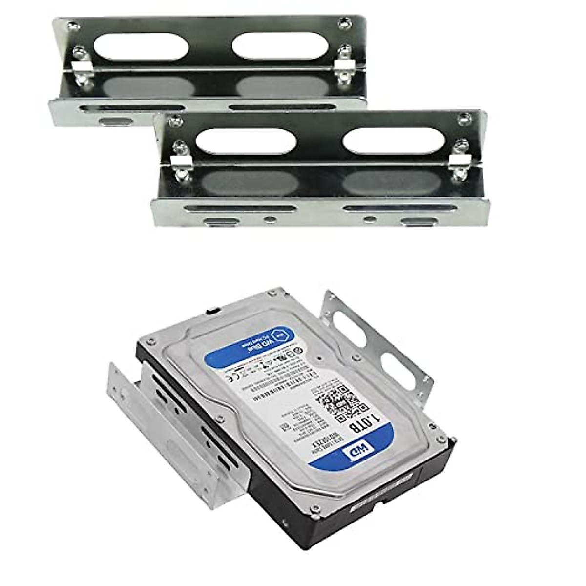 ZZHXSM 2 Sets Mounting Bracket 3.5" to 5.25" Hard Disk Drive Alloy Mounting Bracket Adapter with Screws Fits 5.25" Internal Drive Bays, Compatible with All Types of 3.5" Hard Disk Drives (HDD/SSD)