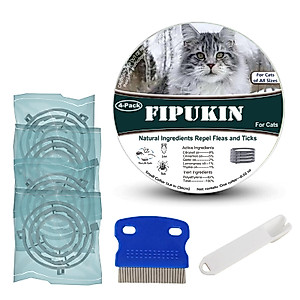 Natural Ingredients Flea Collar for Cats, Safe and Effective Flea and Tick Repellent, Waterproof, 8 Months Protection Each, Free Comb and Tick Scoop, One Size Fits All, 13.8 inch, 4-Pack