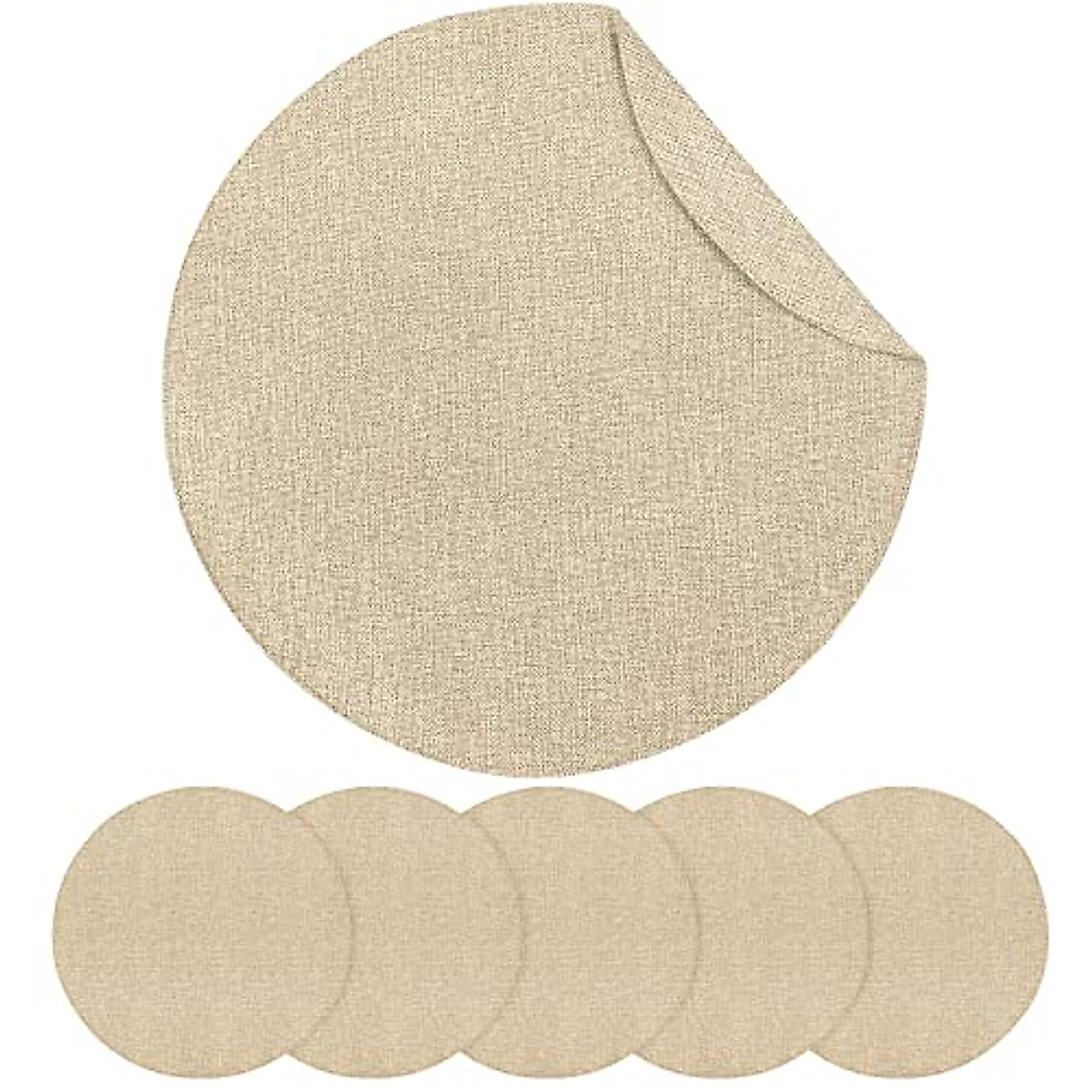 Senneny Round Burlap Placemats Set of 6, Reversible Burlap Jute Place Mats Set for Round Tables, Rustic Farmhouse Decoration for Fall Christmas Holiday Table Home, Light Linen