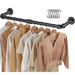 Greenstell Wall Mounted Clothes Rack, 36.2in Industrial Pipe Clothing Rack for Hanging Clothes, Space-Saving Closet Rod, Multi-Purpose Hanging Rod for Bedroom, Laundry Room, 2 Base (1 Pack)