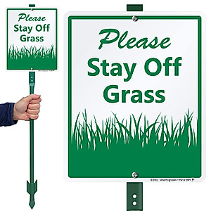 SmartSign 12 x 10 inch “Please Stay Off Grass” LawnBoss Yard Sign with 3 foot Stake, 40 mil Laminated Rustproof Aluminum, Green and White, Set of 1, Made in USA
