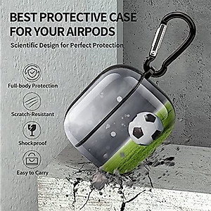Omw2fyb AirPods Case Soccer on Grass Cover for AirPods 3 with Keychain Full Protective AirPods Accessories Skin Cover for Women Girl Men Boy