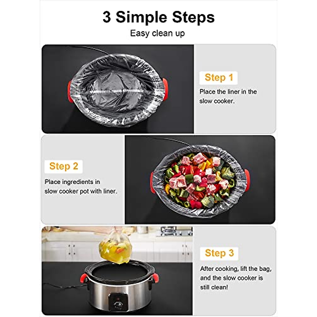 SMARTAKE Slow Cooker Liners, 13 x 21 Inches Disposable Cooking Bags, Easy Clean-Up Plastic Bags, Fit 3QT to 8QT, for Slow Cooker, Crockpot, Aluminum Cooking Trays, Pans, 1 Pack (30 Liners)