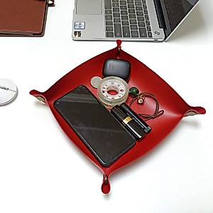 YunQin Leather Jewelry Tray Watch Coin Change Key Phone Catchall Valet Tray for Storage Nightstand Organizer Leather USB-Mouse pad, Easy to Clean Coffee Cup pad (Black)