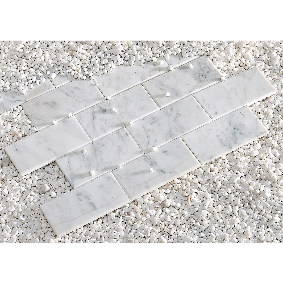 Simple Tile - DIY Peel and Stick Genuine Marble Mosaic Tile for Kitchen and Bathroom Backsplash, Carrara White 2"X4" Big Brick Deep Belveled, 12"X12"X1/4", Polished (Sample 12"X4")