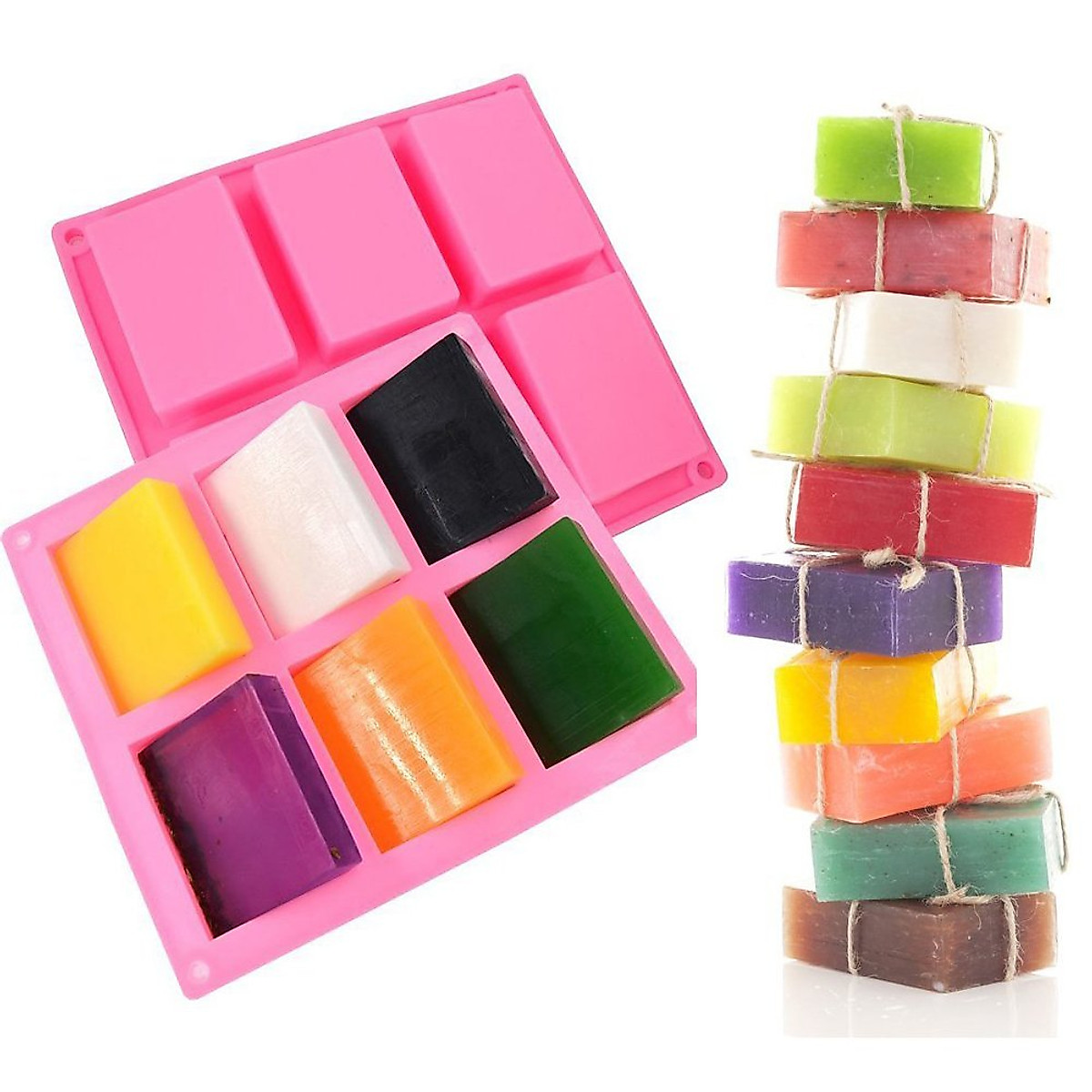 Silicone Soap Molds Set of 3, 6 Cavities DIY Handmade Soap Moulds - Cake Pan Molds for Baking, Biscuit Chocolate Mold, Silicone Soap Bar Mold for Homemade Craft, Ice Cube Tray, Pink