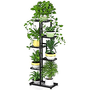 POKIPO Plant Stand for Indoor Outdoor Plants, Tall Metal Plant Shelf Corner Flower Stands Holders, Multiple Tiered Shelves Rack for Patio Garden Living Room Balcony Bedroom (6 Tier 7 Potted, Black)
