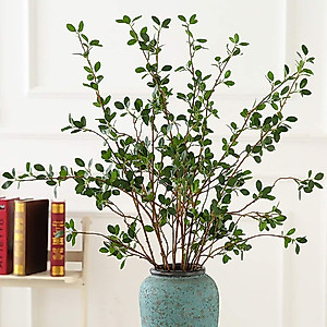 Ollain 43" Artificial Greenery Stems Plants Faux Leaf Green Eucalytus Branches Ficus Twig Fern Fake Green Bushes Shrubs for Home Party Wedding Decoration (4 Pack)