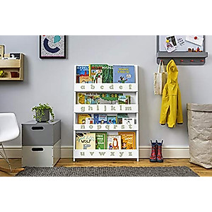 Tidy Books® White Bookshelf for Kids (Age 0-10) Grey Alphabet, Book Storage for Kids, Montessori, Book Rack for Kids, Front Facing, 45 x 30 x 3 in, Eco Friendly, Handmade, The Original Since 2004.…