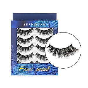 Lashes Natural Look Fake Eyelashes - Bepholan False Eyelashes 3D Super Fluffy False Lashes Black Band Wispy Lashes 5-Pack Faux Mink Lashes,XMZ116