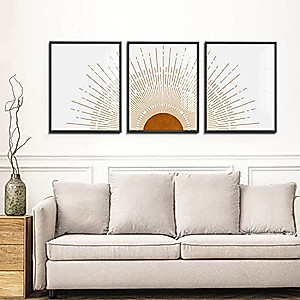 Sun Ray Boho Bedroom Wall Decor, Sun Line Art Modern Wall Decor, Mid Century Modern Wall Decor, Bathroom, Living Room, Office, Classrooms, Home Wall Decor, Set of 3 Prints, 11x14inch Unframed