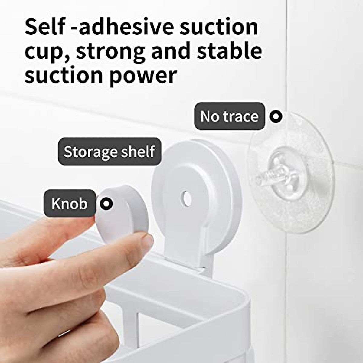 Shower Caddy Suction Cup, Bathroom Vacuum Suction Shower Basket Storage Organizer, Removable Drill-Free Shower Shelf for Shampoo, Body Wash, Plastic Shower Rack for Kitchen & Bathroom (Rectangle)