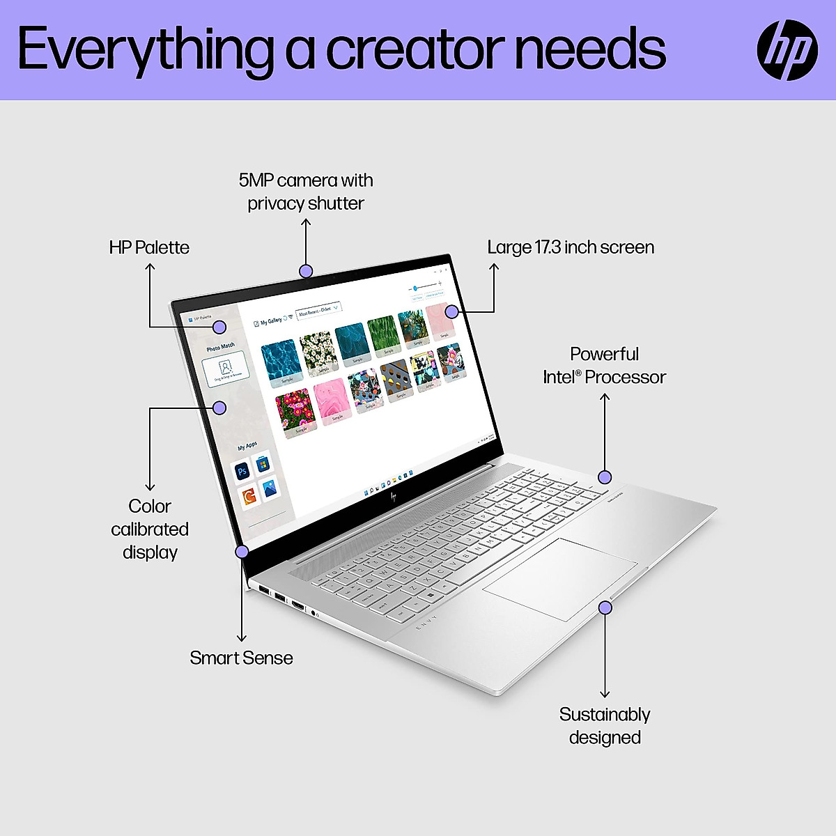 HP Envy Laptop, 17.3" Full HD Touchscreen, 12th Gen Intel Core i7-1260P, 64GB DDR4 RAM, 1TB PCIe SSD, IR Camera, HDMI, Backlit Keyboard, Wi-Fi 6, Windows 11 Pro, Silver