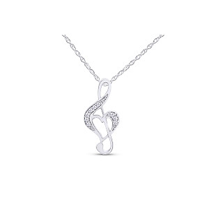 Jewel Zone US White Natural Diamond Music Note Heart Pendant Necklace in 14k White Gold Over Sterling Silver (0.1 Ct)