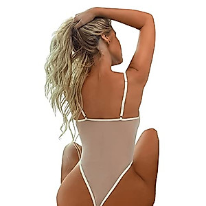 SOLY HUX Women's Floral Embroidered Mesh Sheer One Piece Lingerie Teddy Bodysuit Sleepwear White S