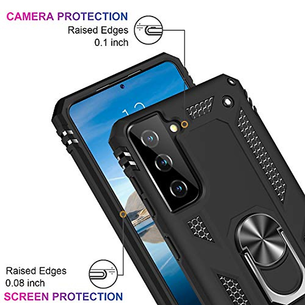 IKAZZ Galaxy S21 Case,Samsung S21 Cover Military Grade Shockproof Heavy Duty Protective Phone Case Pass 16ft Drop Test with Magnetic Kickstand Car Mount Holder for Samsung Galaxy S21 Black