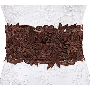Lovful Women Faux Leather Lace Belt,Wide Wrap Around Obi Belt,Self Tie Boho Band Waist Belt,Coffee