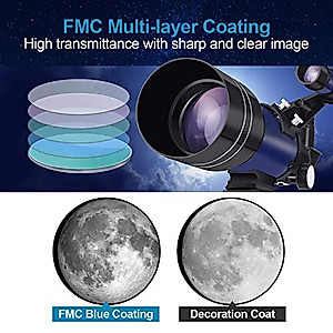 Telescope for Kids Beginners, 150X Magnification, 70mm Aperture 300mm Astronomical Refractor Telescope with Phone Adapter, Wire Shutter, Moon Filter and Carry Bag