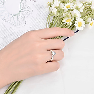 Momercy Kiff Moissanite Engagement Ring for Women White Gold Plated Sterling Silver Promise Ring Wedding Band Fake Faux Wedding Ring Diamond Honeycomb Ring