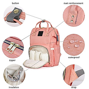 Diaper Bag Multi-Function Waterproof Travel Backpack Nappy Bags Large Capacity Stylish and Durable for Baby Care. (Orange Pink)