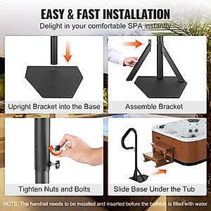 VEVOR Hot Tub Handrail, 360 Rotatable Spa Side Handrail with 35"-57" Adjustable Height, Rust-proof Aluminum Spa Step Hot Tub Hand Rail with Slide-Under Mount Base for Indoor & Outdoor, 600LBS Capacity
