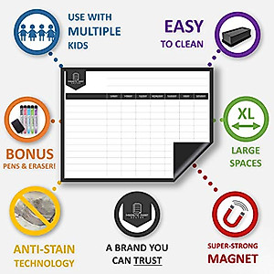Magnetic Chore Chart for Fridge– Dry Erase Behavior Chart for Multiple Kids and Adults – Responsibility Reward White Board Chart – Children Chore Board with Magnets, 5 Markers & Eraser
