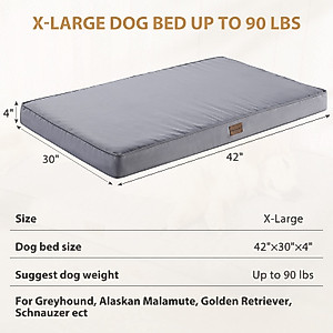 BFPETHOME Outdoor Dog Beds for Large Dogs, Waterproof Dog Bed for Medium, Large, Extra Large Dogs, Orthopedic Dog Bed with Removable Washable Cover, Egg Crate Foam Pet Bed Mat. (42 x 30 in, Grey)