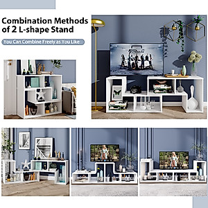 Tangkula 3 Pieces Console TV Stand, Free-Combination Entertainment Center for 50 55 60 65 Inch TV, Minimalist Modern TV Media Stand, DIY Open Storage Bookcase Shelf for Living Room (White)