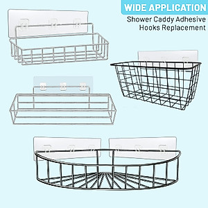 NEWJINXIN 12 Packs Shower Caddy Adhesive Hooks Replacement,No Drilling Strong Transparent Adhesive, Strong Sticker Hooks for Bathroom Shower Caddy，Storage Shelves and Kitchen Racks (3 Hooks)