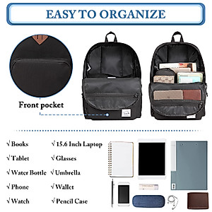 VASCHY School Backpack, Ultra Lightweight Backpack for Men Women Schoolbag Bookbag for Kids Teen Boys Girls Black