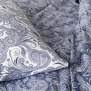 Southshore Fine Living, Inc. Reversible Paisley Duvet Cover King Size/California King - Premium Quality King Boho Bedding Set, Easy Care - 1 King/Cal King Duvet Cover, 2 Shams - Paisley Blue
