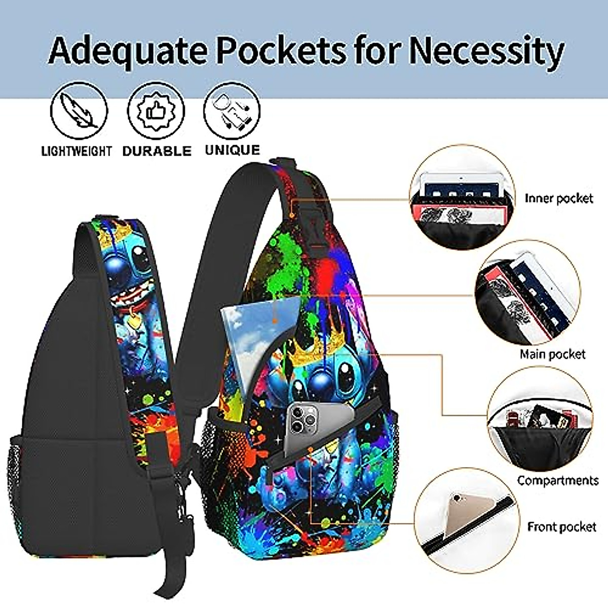 AIOUINBMO Sling Bag Cartoon Crossbody Sling Backpack Sling Bag Travel Hiking Chest Bag Daypack for Purses Shoulder Bag Gifts for Women Men