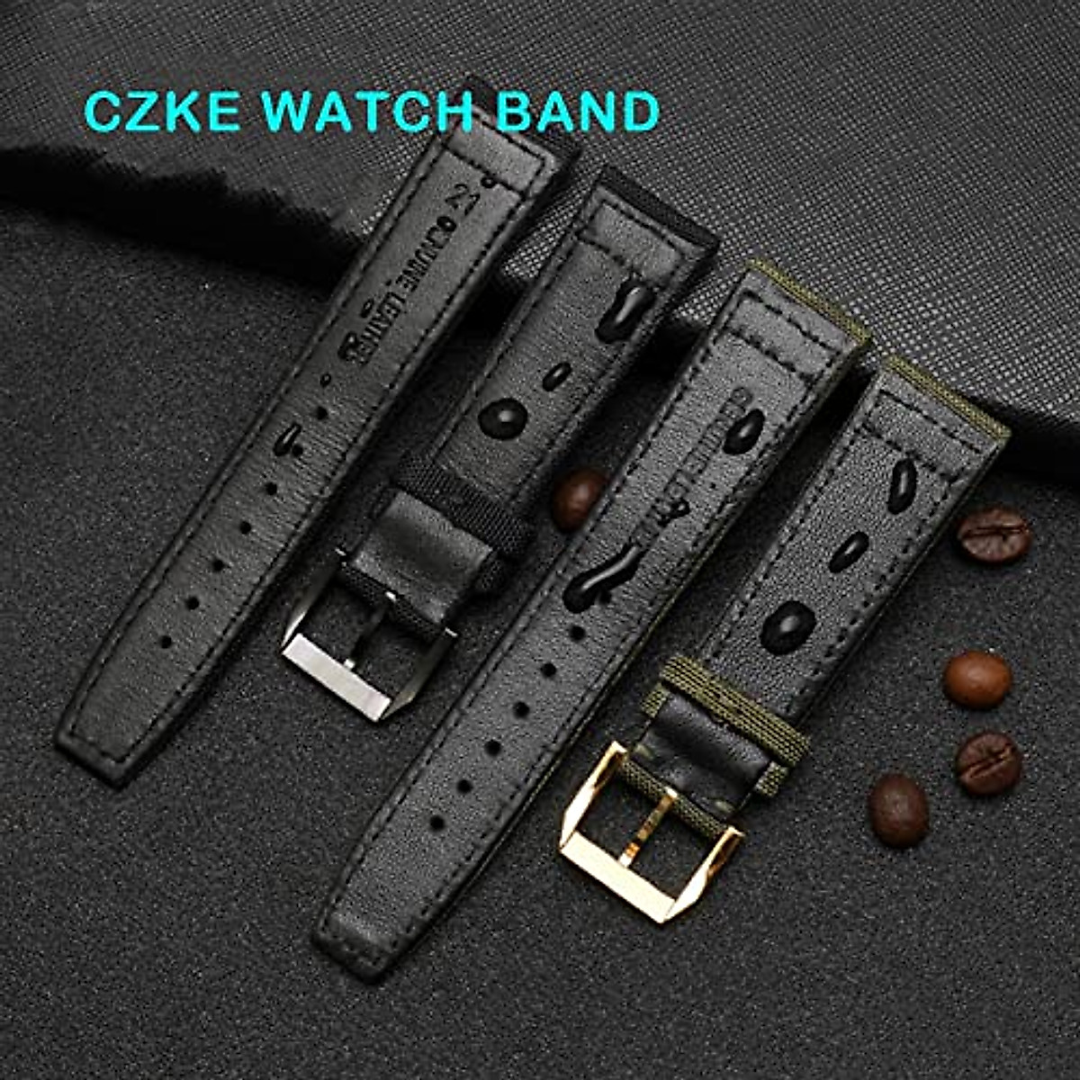 HAODEE for IWC Pilot Spitfire Timezone TopGun Strap Green Black Belts Wristwatch Straps 20mm 21mm 22mm Nylon Canvas Fabric Watch Band (Color : Khaki pin Clasp, Size : 20mm)