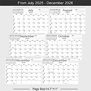 BHR Wall Calendar -Calendar 2023-2024 from Jan. 2023 to Jun. 2024 18 Months Calendar 14.7"×11"Thick Paper with Julian Dates and Block for New Year and Christmas Gifts (White)