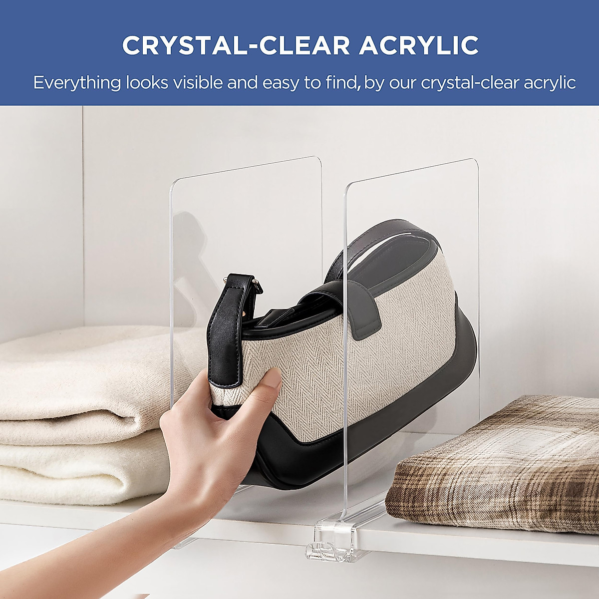 Famyards 6 Pack 12 Inches [Extra Tall Version] Clear Shelf Dividers for Organization, Acrylic Closet Shelf Vertical Shelves Organizer for Bedroom, Office and Kitchen