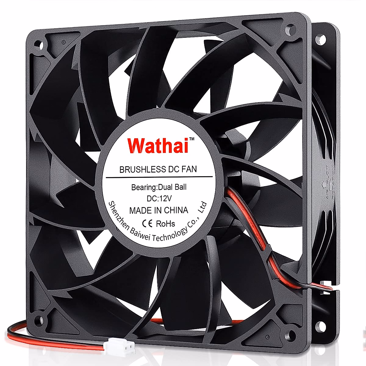 Wathai 140mm x 38mm 12V Exhaust Fan Dual Ball High Airflow 3000RPM DC High Static Pressure CFM Fan for DIY Project Ventilation Cooling