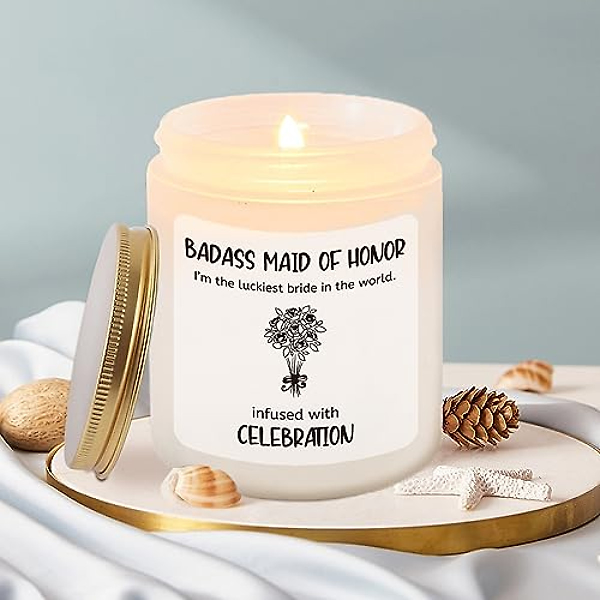 LAMIVEENLA Bridesmaid Gifts Scented Candle Lavender - Funny Matron of Honor Gifts Gifts for Bridesmaids Matron of Honor Proposal Gifts Maid of Honor Proposal Gifts Soy Candle 7oz