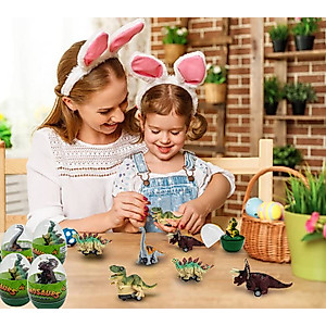 Easter Egg Prefilled with Dinosaur Pull Back Cars Toys, 4 Pcs Jumbo T-Rex Triceratops Dino for Basket Stuffers, Party Favors, Gift Kids Toddlers Boys Girls