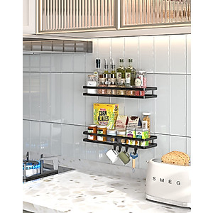 Couwilson Spice Rack Organizer Wall Mounted 15.7in 2 Pack Hanging Seasoning Spice Organizer Shelf, Spice Rack storage for Cabinet or Wall Mount with 4 Strong Hooks, for Kitchen, Bathroom