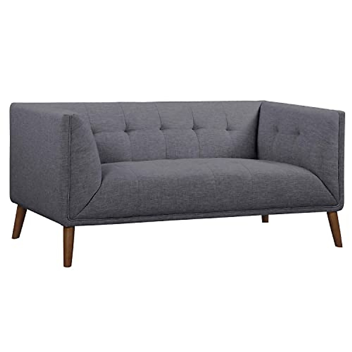 Armen Living Hudson Loveseat in Dark Grey Linen and Walnut Wood Finish