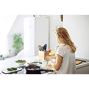 NEOKAVE Small Knife Block Holder- Bamboo Knife Utensil holder - Compact Knife Storage Organizer - Scissors, Utensil, Cleaver, Knife holder without knives for Kitchen Counter - for max 7" Blades