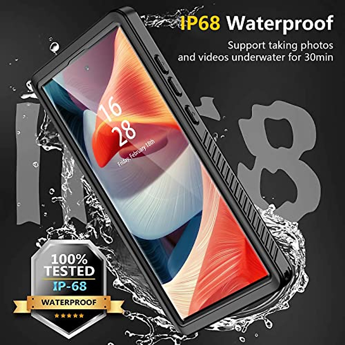 Oterkin for Samsung Galaxy S23 Ultra Case Waterproof,S23 Ultra Case with Built-in Screen&Camera Protector,360° Full Body Protection Dustproof Shockproof Heavy Duty Rugged Case for S23 Ultra-Black