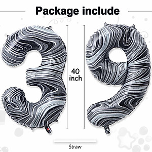 39 Balloon Number, 40 Inch Black Marble Foil Balloons Giant Jumbo Helium Number 39 Balloons for 39th Birthday Decorations Anniversary Events Boys Girls Party Decorations(Black Marble Agate)