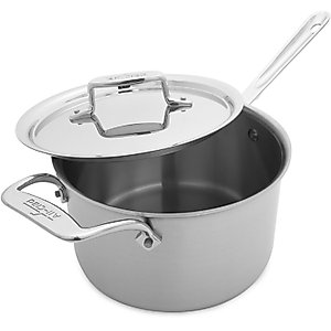 All-Clad D5 5-Ply Stainless Steel Sauce Pan 4 Quart Induction Oven Broiler Safe 600F Pots and Pans, Cookware Silver