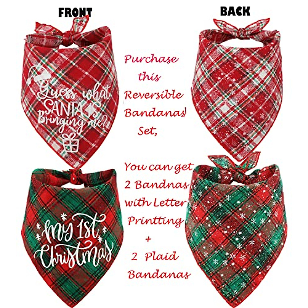 Christmas Bandana for Dogs,2 Pack Plaid Dog Bandanas Set for Xmas Holiday