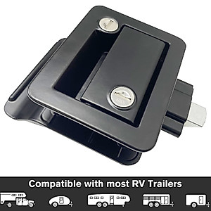 Ganlandy RV Door Latch, Black, Waterproof, Key Lock, Fits 2.5" x 3.5" to 3" x 4" Door Holes, 100% Metal
