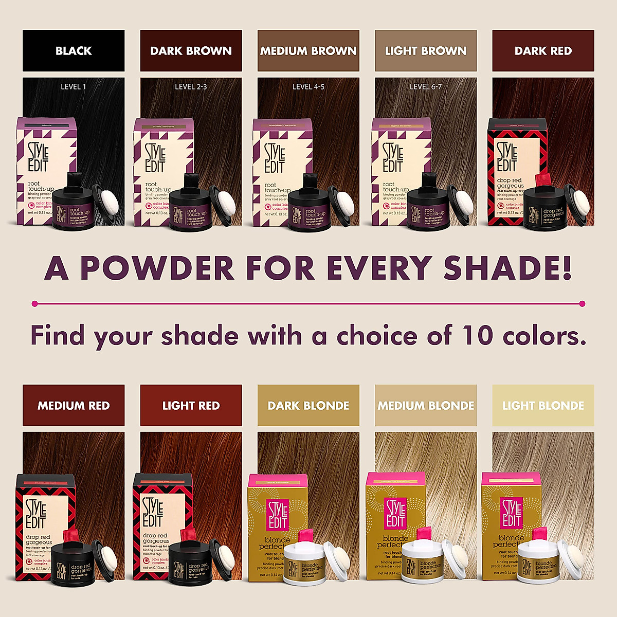 Root Touch Up Powder for Black Hair by Style Edit | Cover Color Grays and Roots Coverage Concealer Mineral Infused Binding Hairline