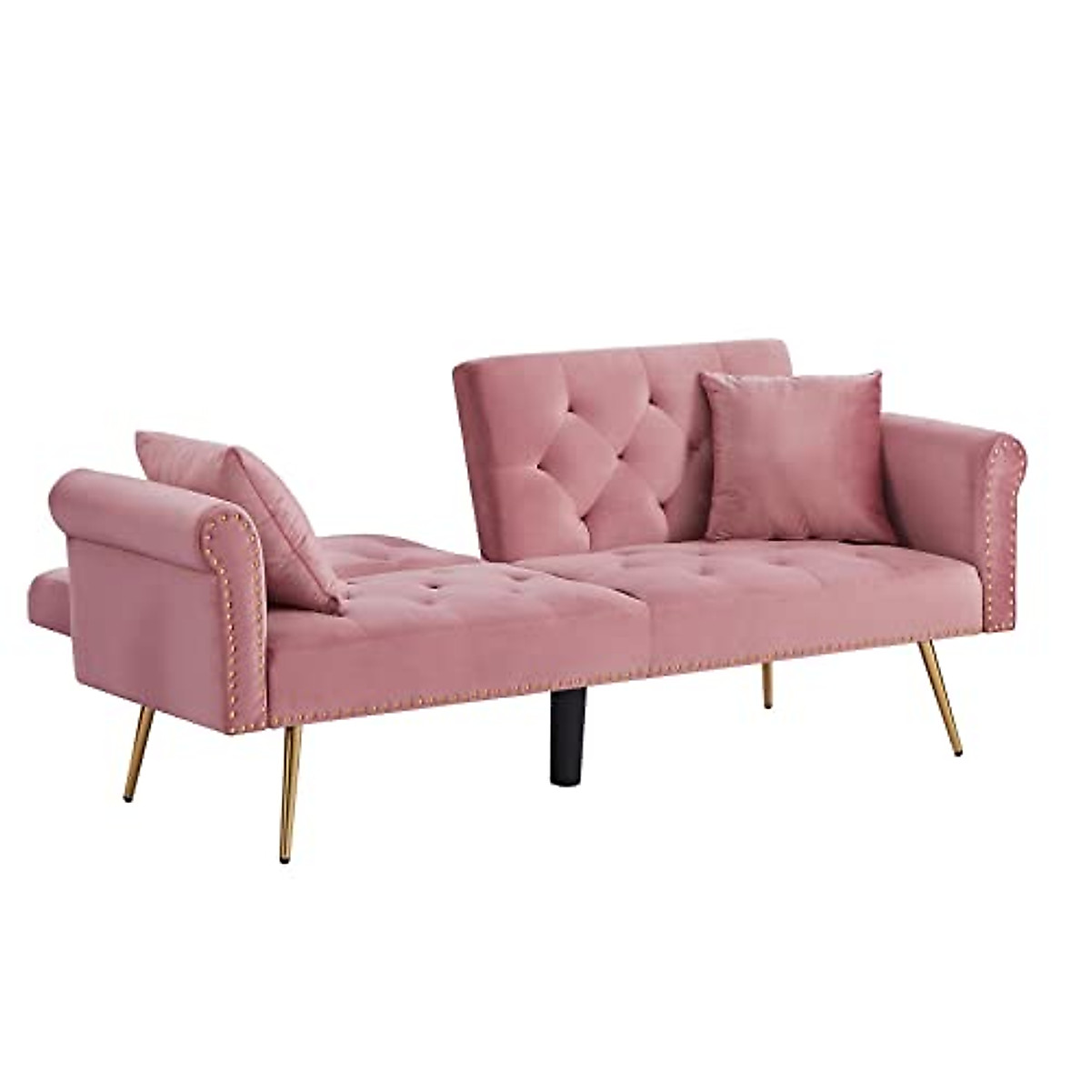 ERYE Tufted Upholstered Futon Sofa Daybed Modern Convertible Loveseat Sofa & Couch Soft Convenient Nap Sleeper Couch Bed for Home Office Apartment Furniture Sets Velvet with Pillows Nailhead Decor