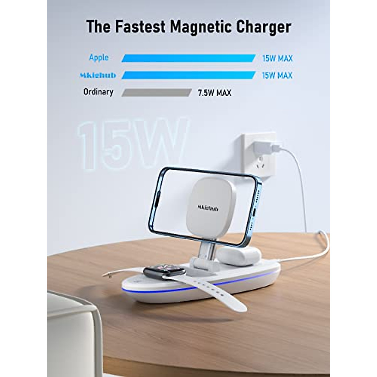 3-in-1 Magnetic Wireless Charging Station for Apple Devices - MagSafe Charger Stand for iPhone 14/13/12/11/SE/X/8, iWatch 8/7/6/SE/5/4/3/2, & AirPods 2/3/Pro - Compact, Durable & Efficient